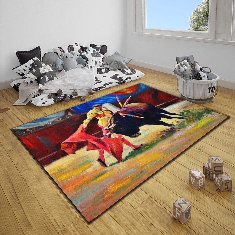 Spanish Matador Rug, Bull Matador Themed Rug, Velvet Rug Wall Hanging ...