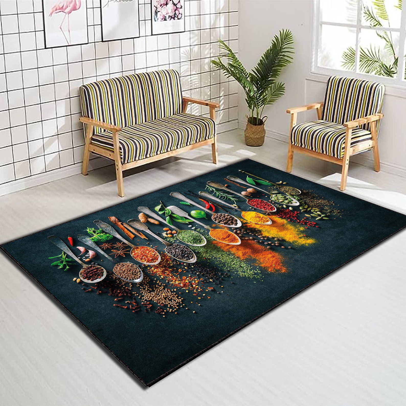 Kitchen Spices Rug, Design Kitchen Rug, Decorative Kitchen Rug, Spices ...