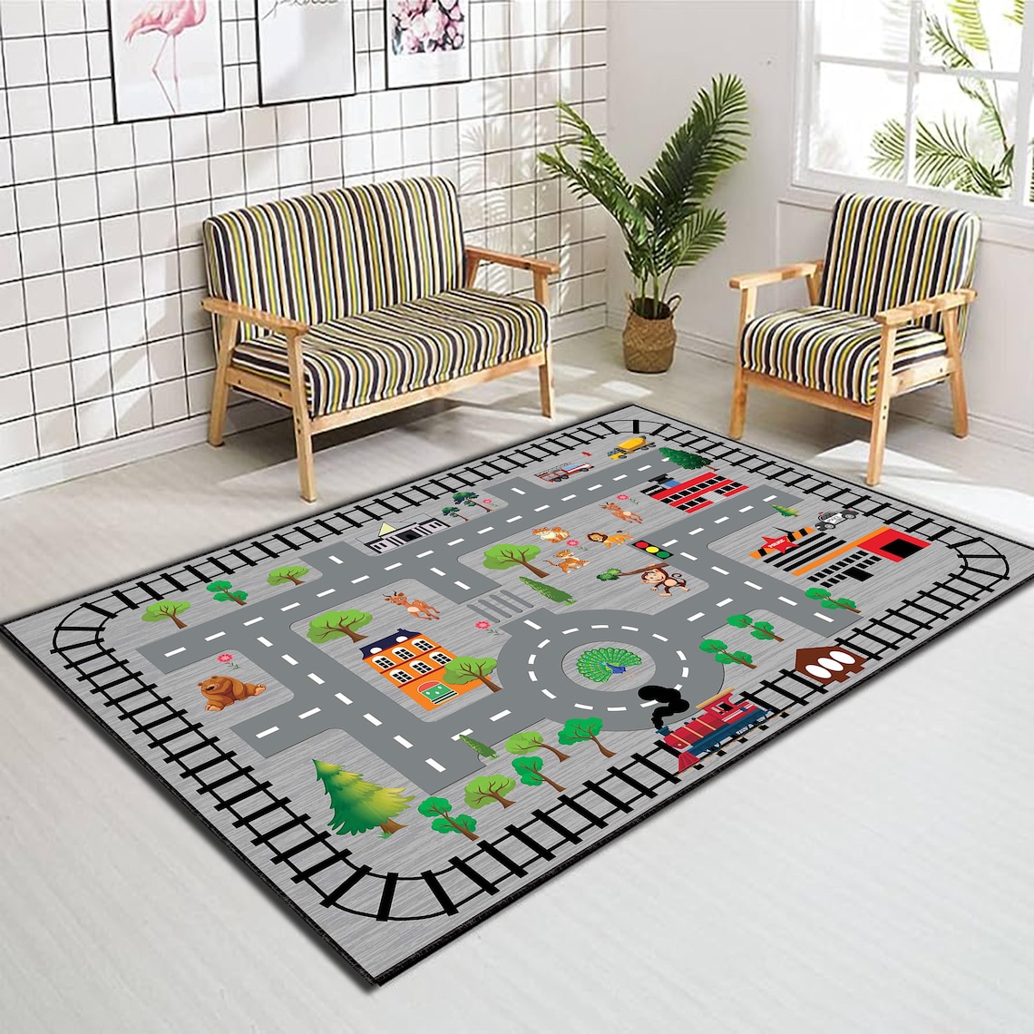 Kid City Map Traffic Rug, City Road Children Friendly Carpet, Traffic ...