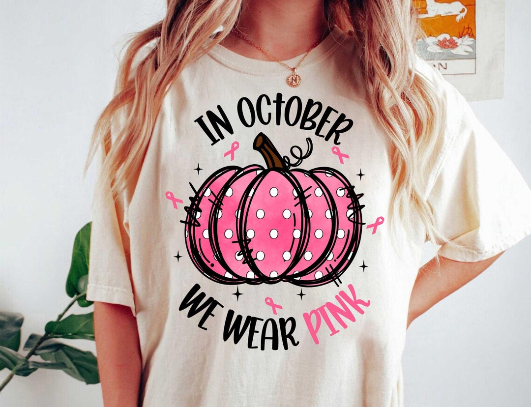 In October We Wear Pink PNG, Breast Cancer Pumpkin PNG, Retro Breast ...