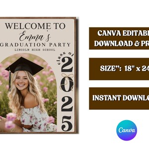 Class of 2025 Graduation Party Welcome Sign Canva Template, Photo ...