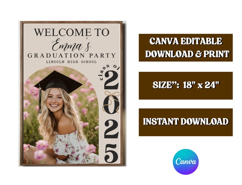 Class of 2025 Graduation Party Welcome Sign Canva Template, Photo ...