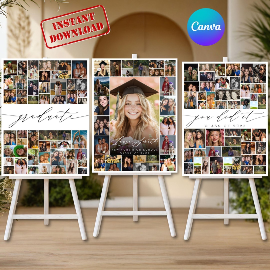 Graduation Photo Collage Template, Graduation Party Welcome Sign ...