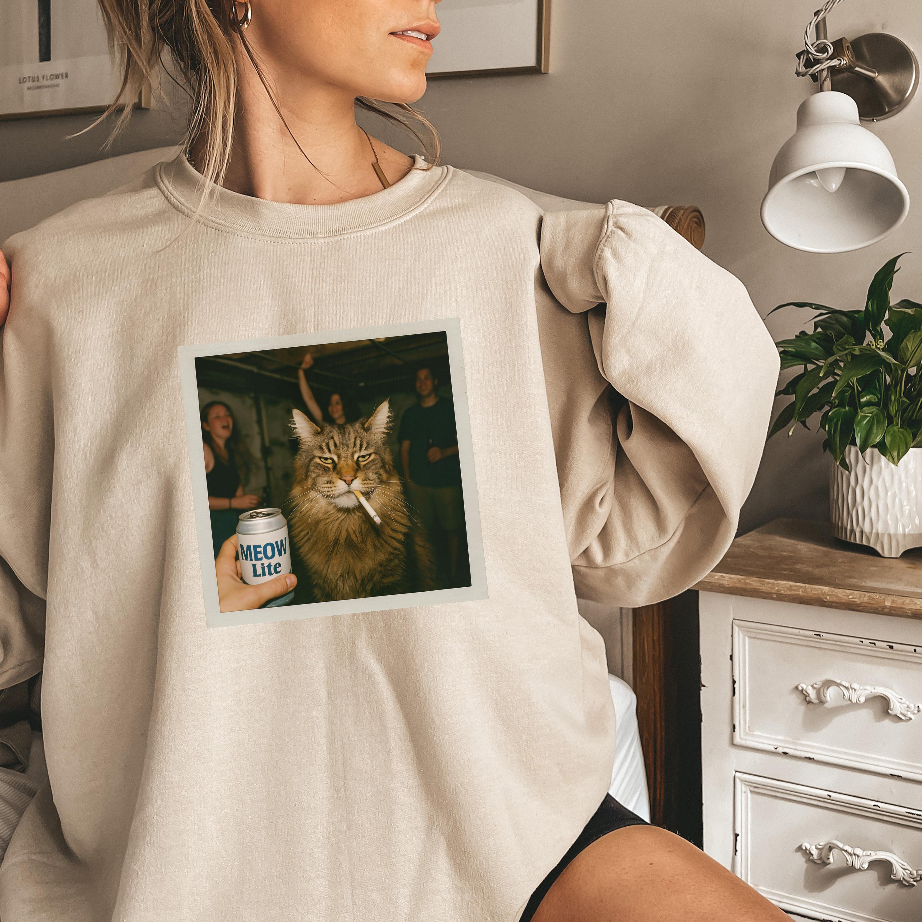 Funny Maine Coon Cat Sweater Meme Smoking Cat Tee Vintage Cat Lover ...