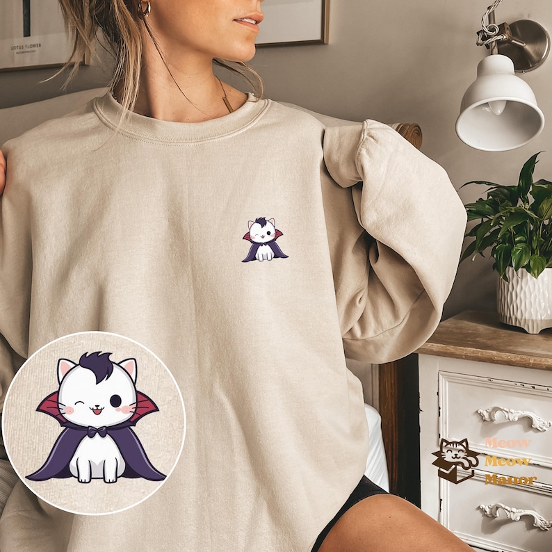 Cute Kawaii Vampire Dracula Bat Cat Halloween Sweater, Cat Lover ...