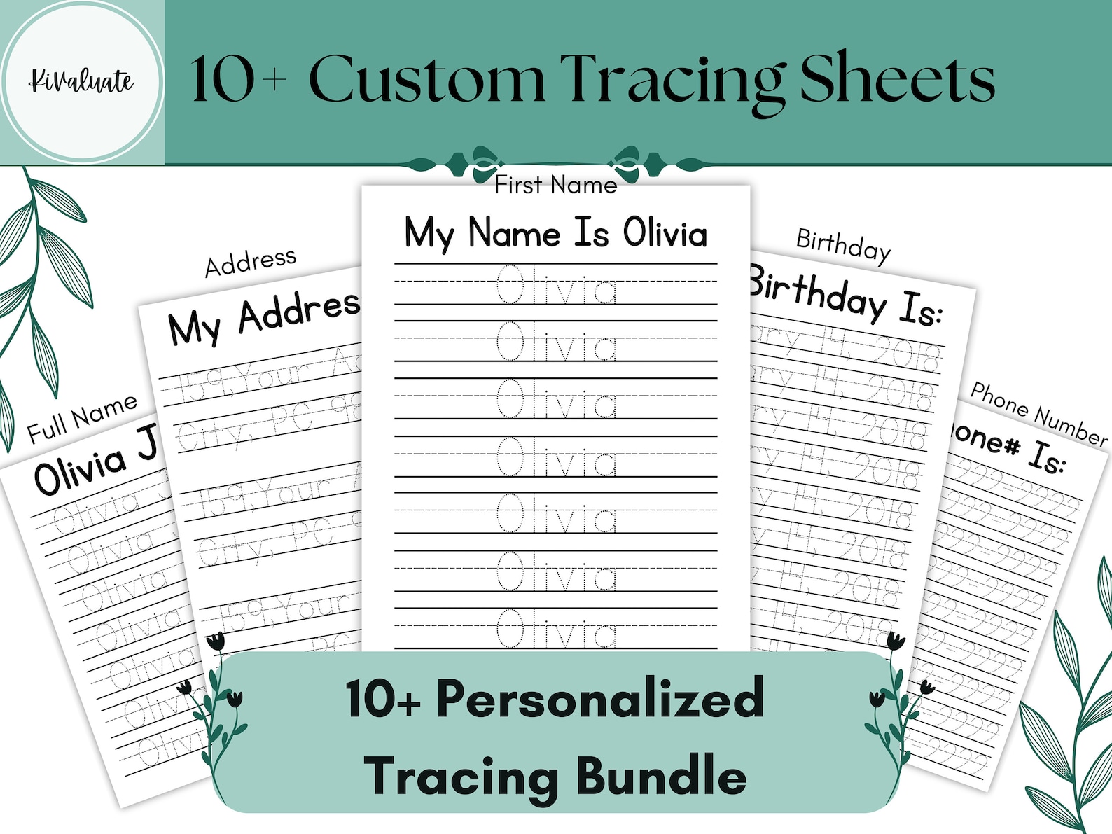 Custom Name Handwriting Practice Tracing Sheet for Kids - Personalized ...