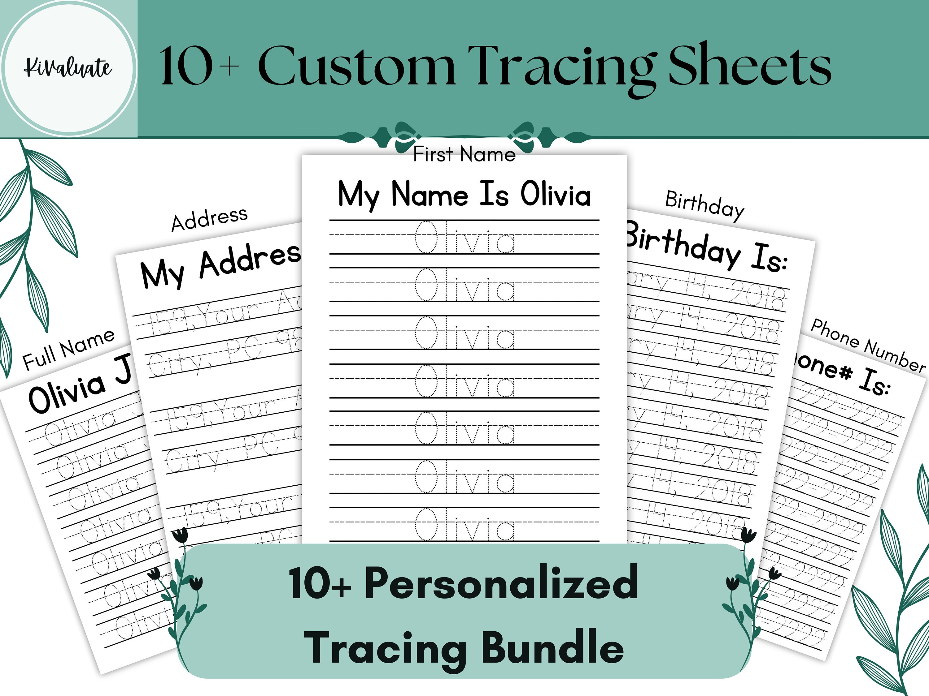 Custom Name Handwriting Practice Tracing Sheet for Kids - Personalized ...