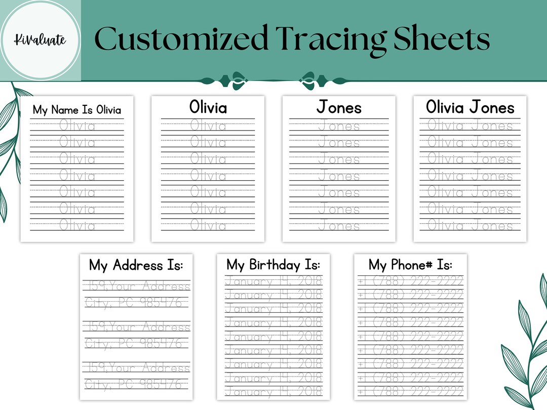 Custom Name Handwriting Practice Tracing Sheet for Kids - Personalized ...