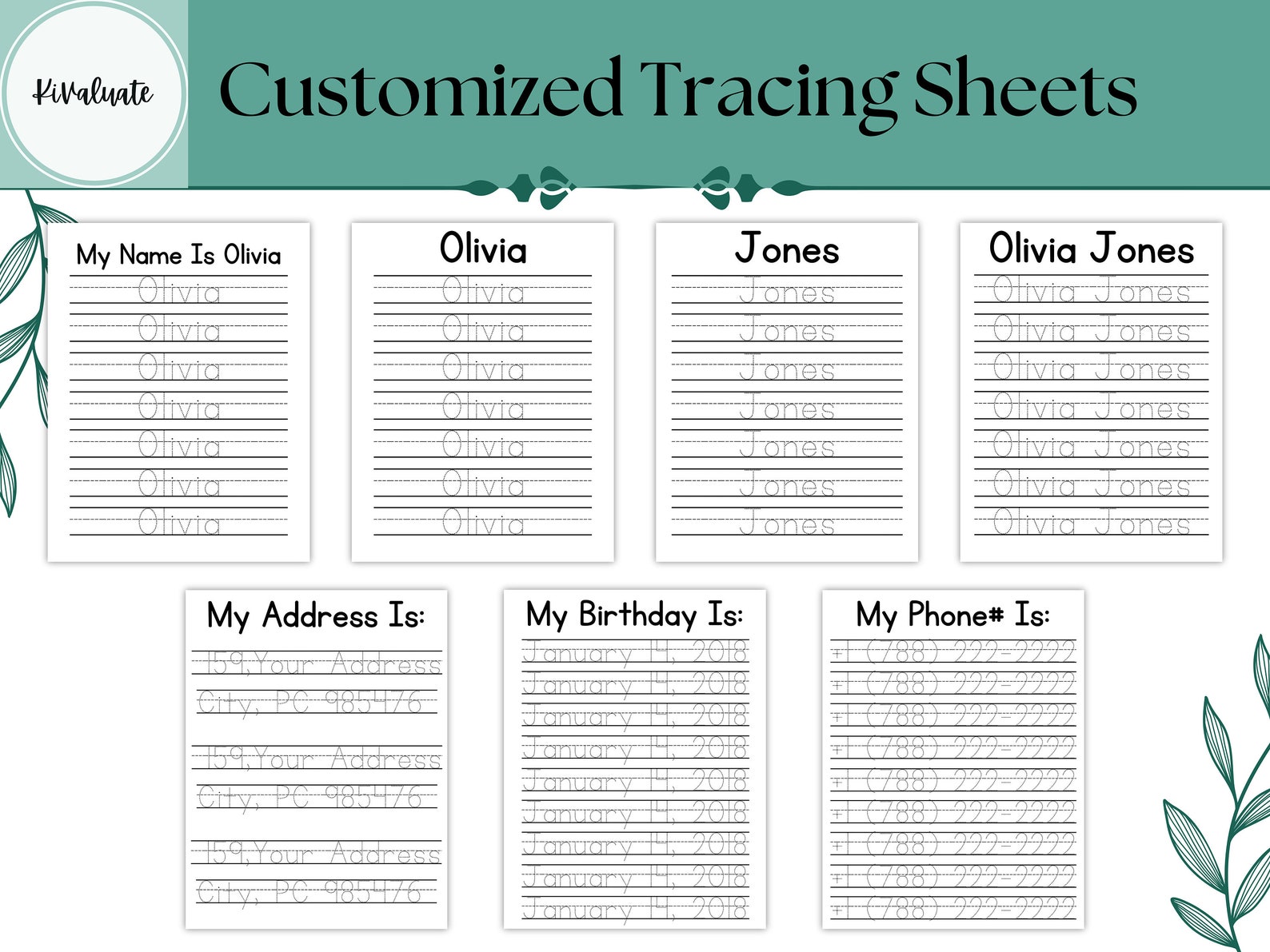 Custom Name Handwriting Practice Tracing Sheet for Kids - Personalized ...