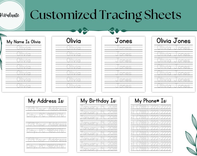 Custom Name Handwriting Practice Tracing Sheet for Kids - Personalized ...