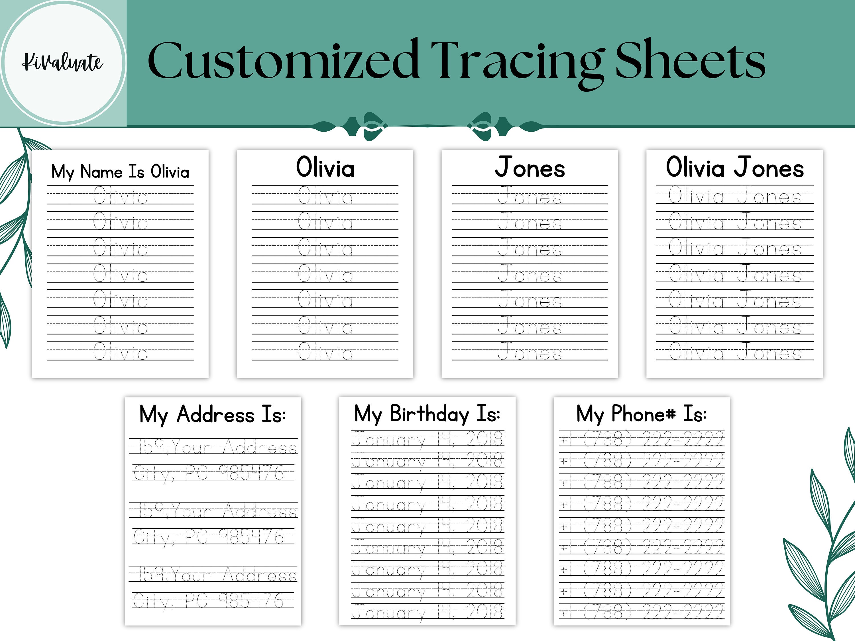Custom Name Handwriting Practice Tracing Sheet for Kids - Personalized ...
