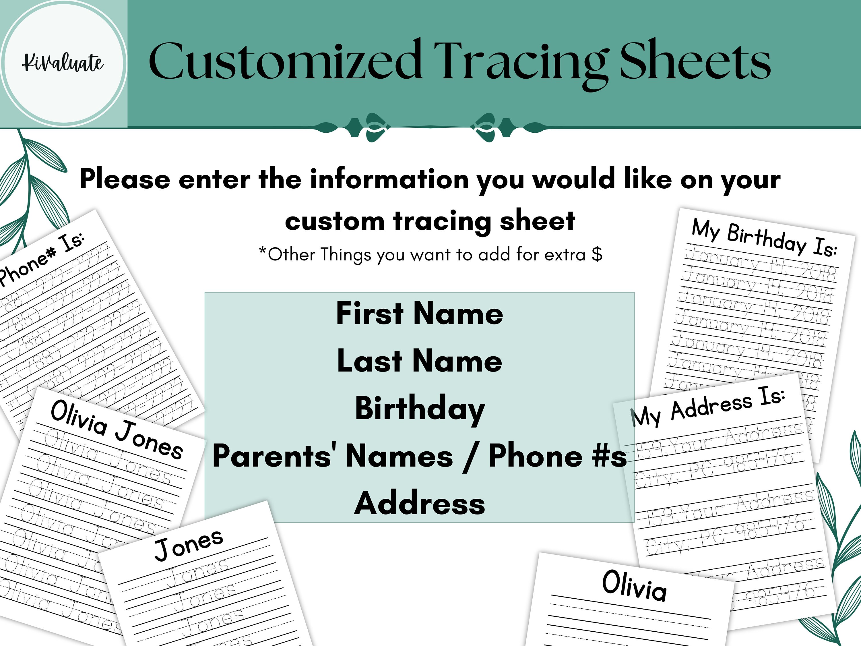 Custom Name Handwriting Practice Tracing Sheet for Kids - Personalized ...