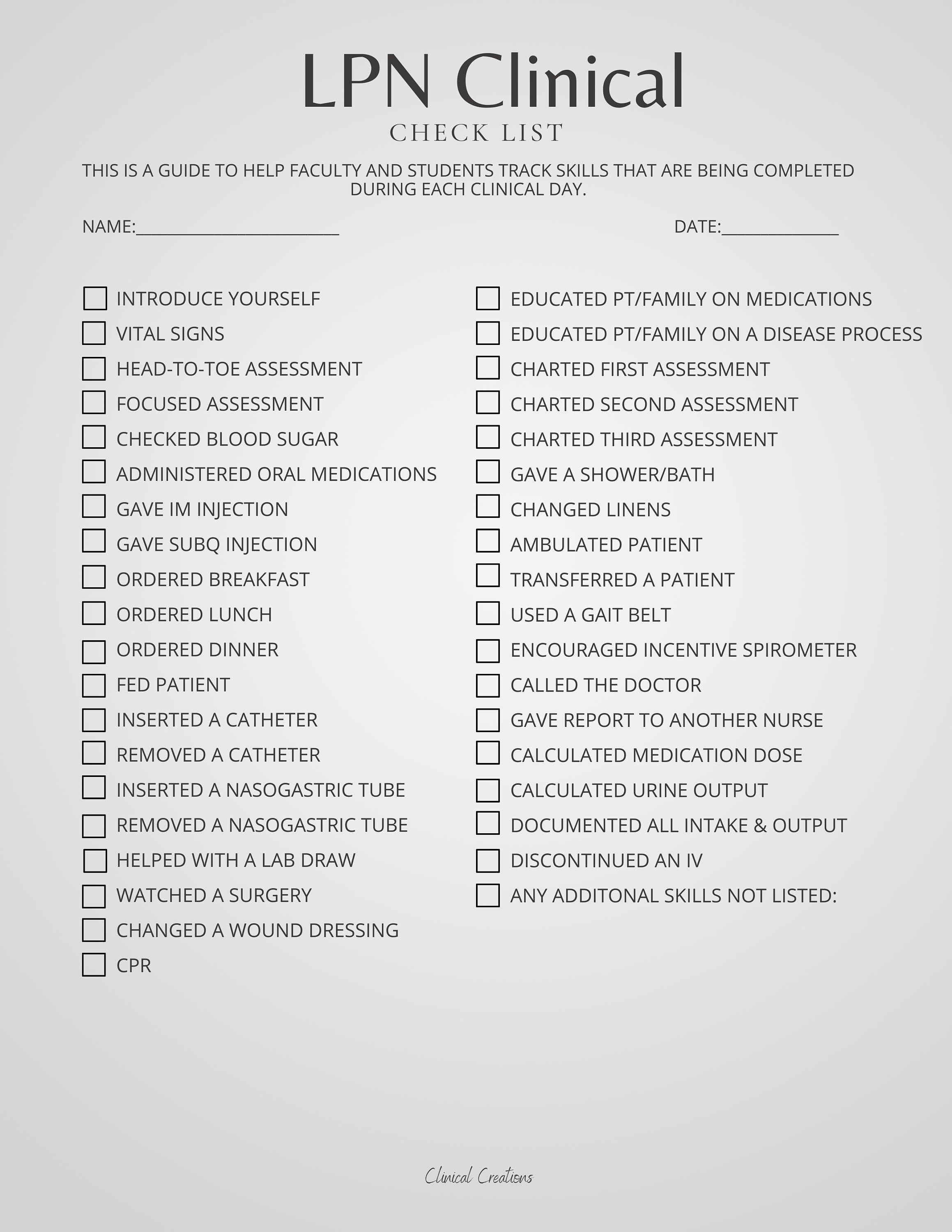 LPN Clinical Checklist - Etsy