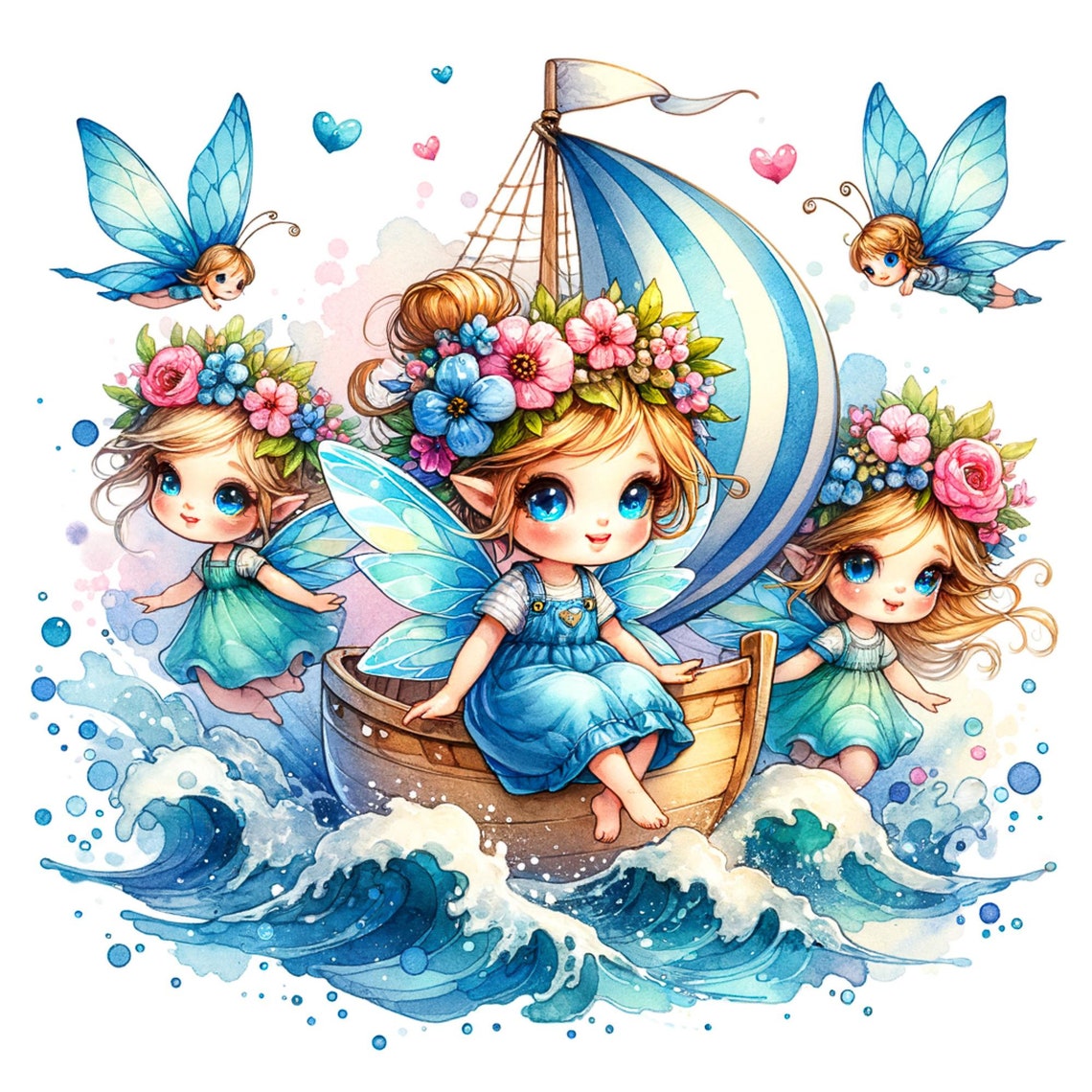Sea Fairy Watercolor Wall Art, Magical Fantasy Nursery Decor, Sailing ...