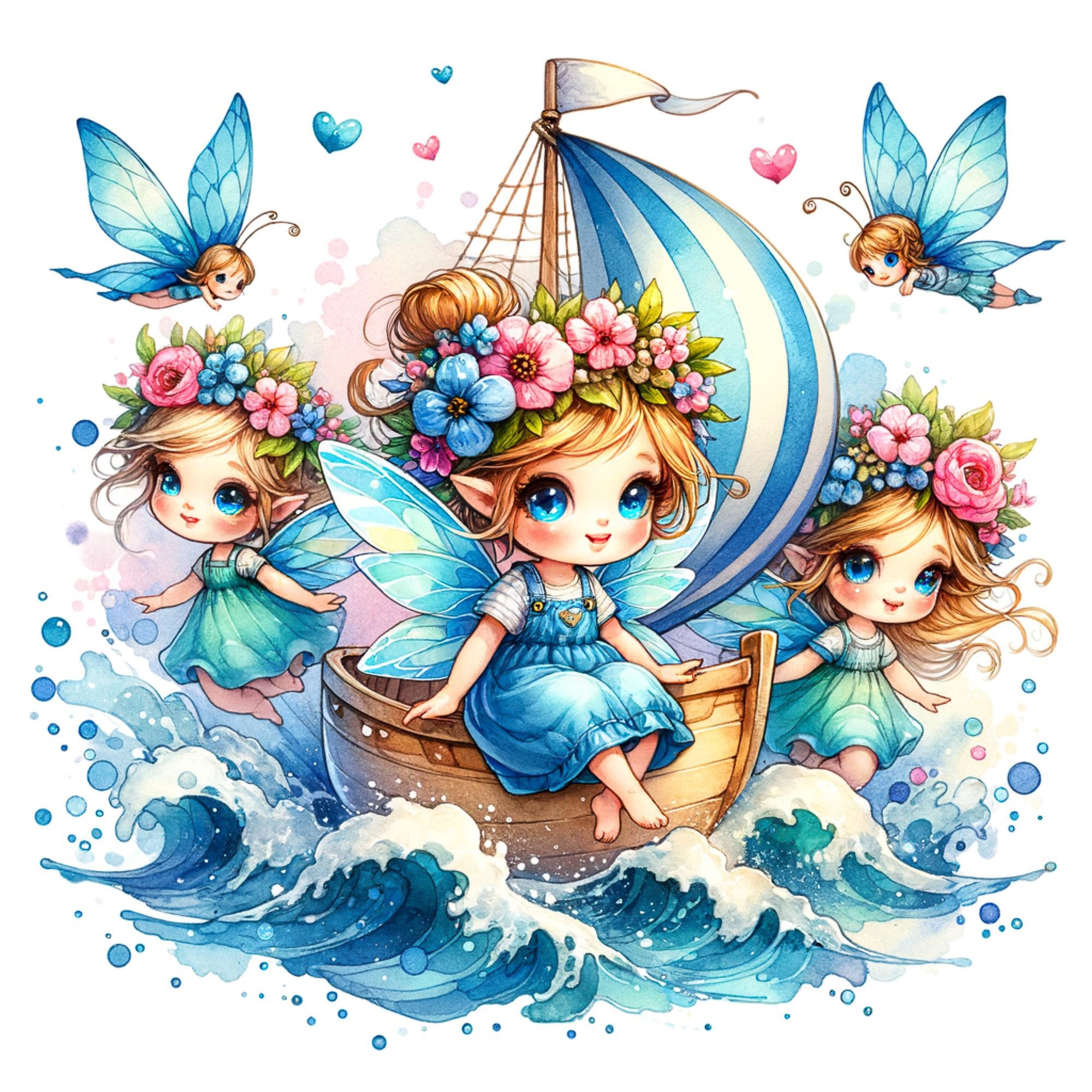 Sea Fairy Watercolor Wall Art, Magical Fantasy Nursery Decor, Sailing ...