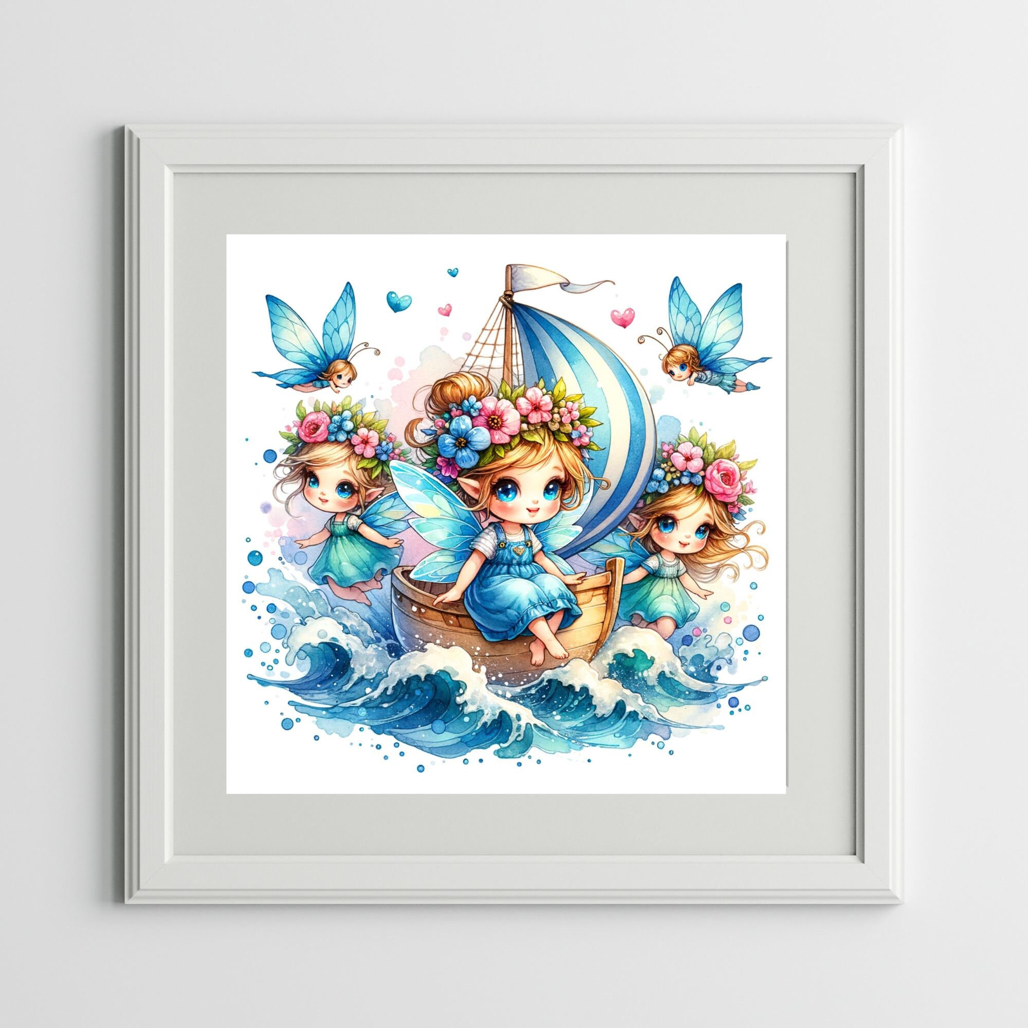 Sea Fairy Watercolor Wall Art, Magical Fantasy Nursery Decor, Sailing ...