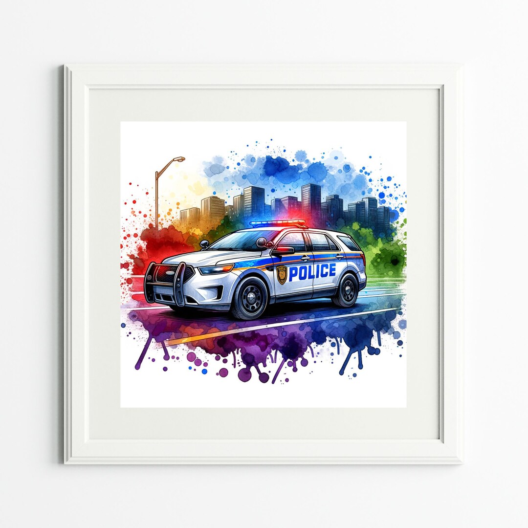 Watercolor Police Car Print, Cityscape Wall Art, Boy Nursery Decor ...