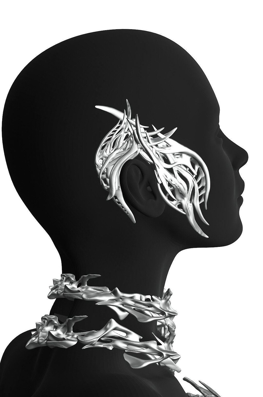 Chaotic Bones Ear Piece, a Set of 2 Futuristic Sci-fi Ear Cuff, Ear ...