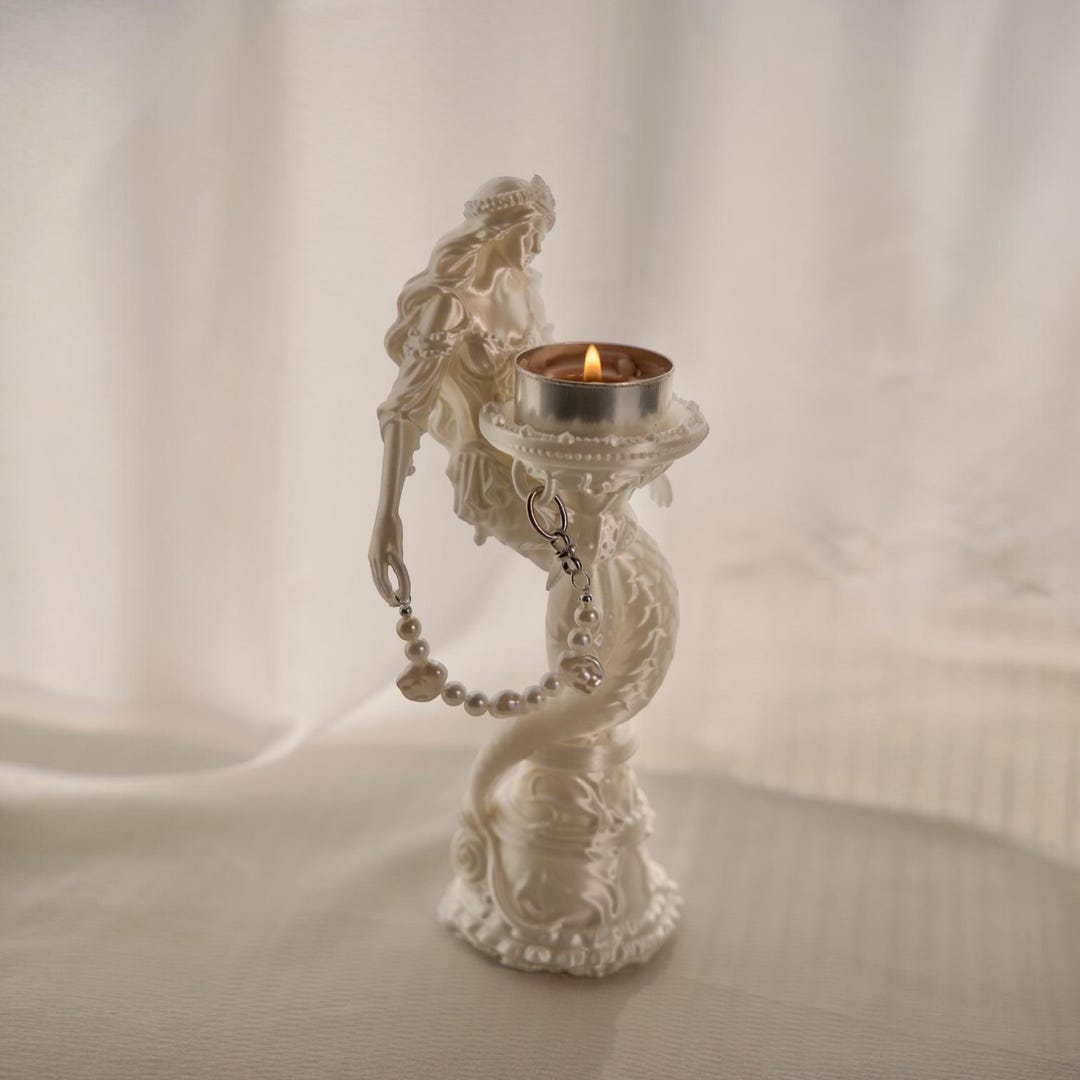 Mermaid Candle Holder, Pearl Goddess Tea Light Holder, Mythical Sea ...