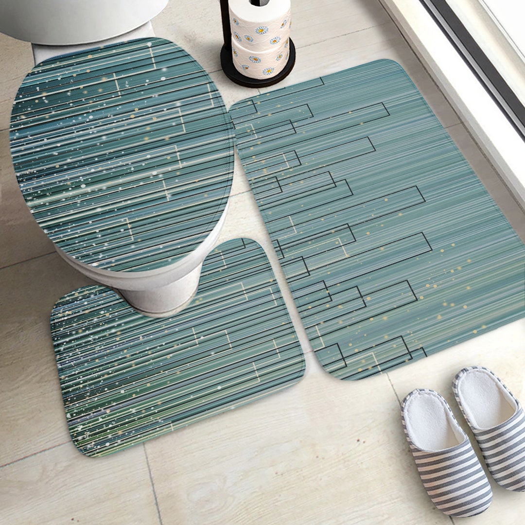 Toilet Rug Trio Set - Nostalgic Vintage Symphony: Bohemian Vintage Blue ...