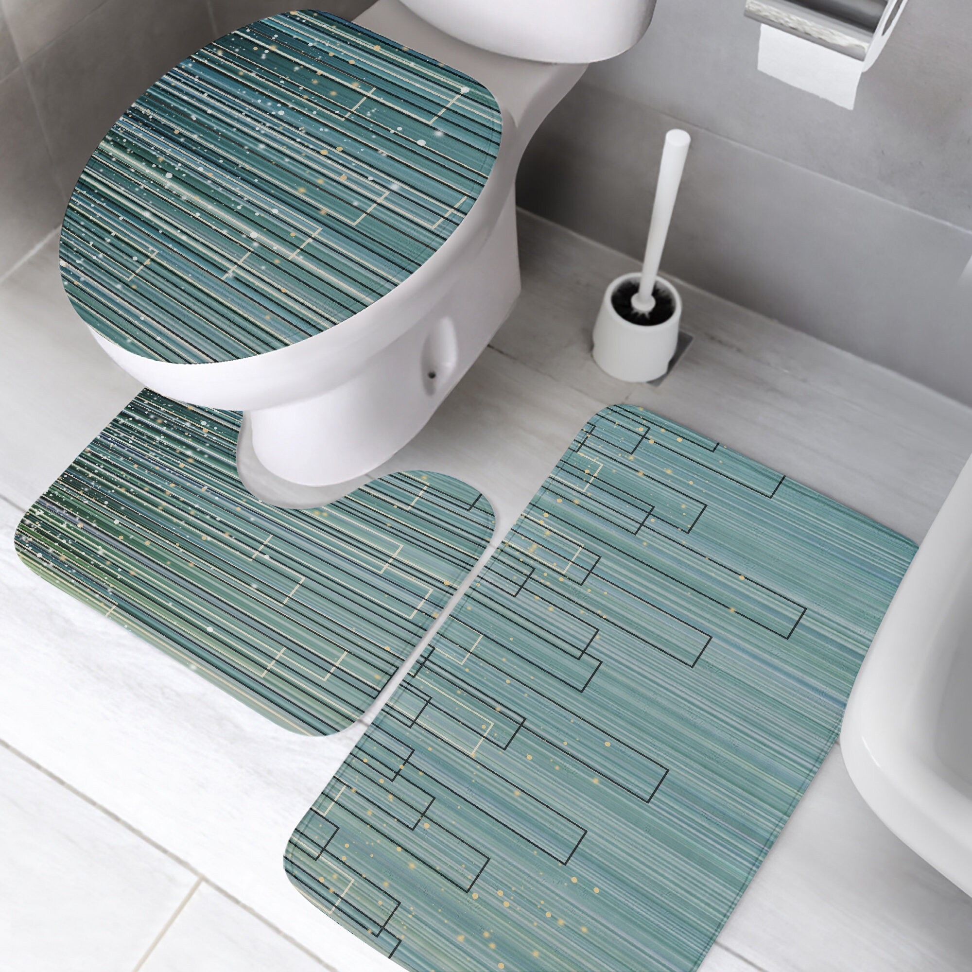 Modern Gold Accent Toilet Mat Set, Abstract Lines (3-piece Bathroom) - Etsy