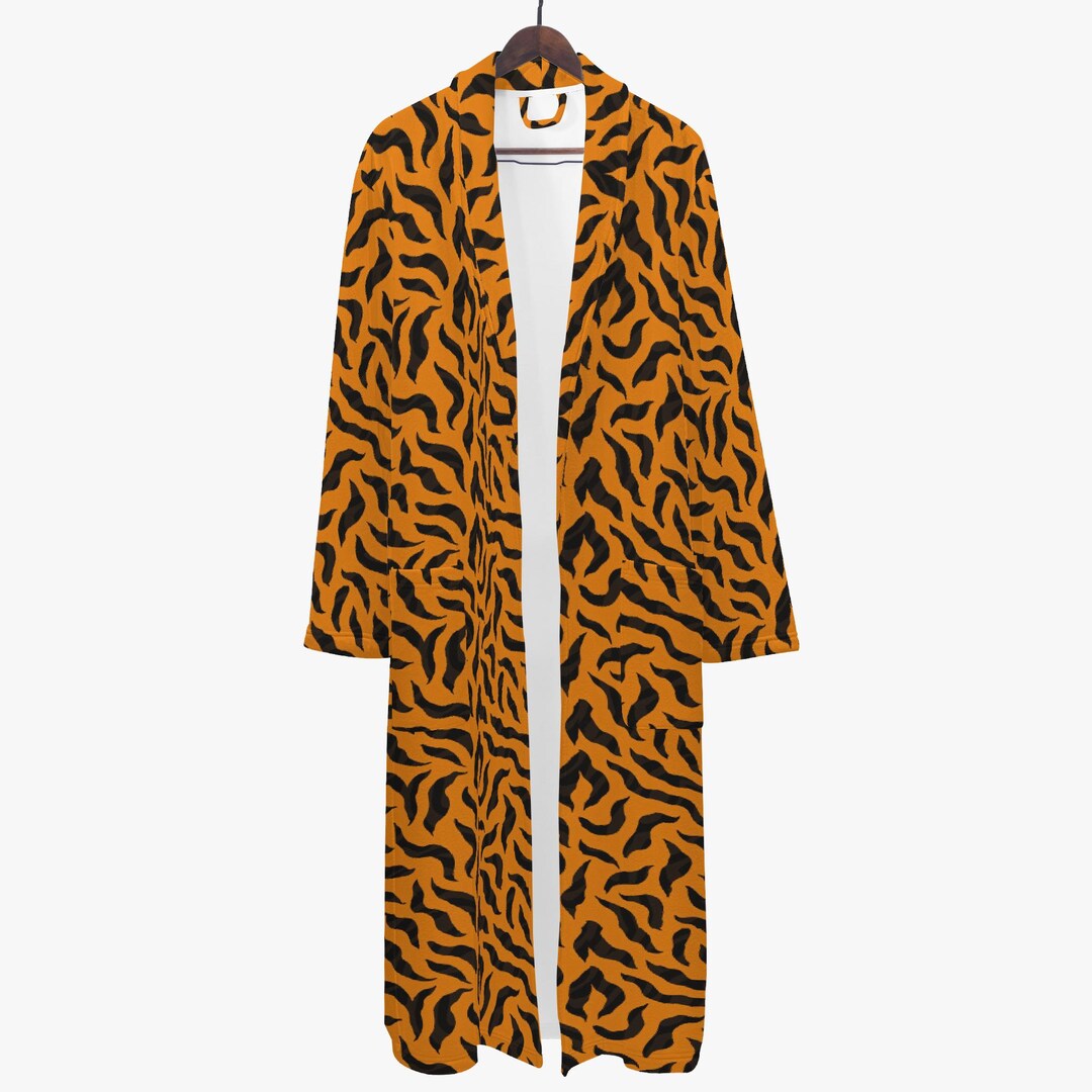 Tiger Stripe Robe, Men's Wild Orange Animal Print Sleepwear, Plush ...