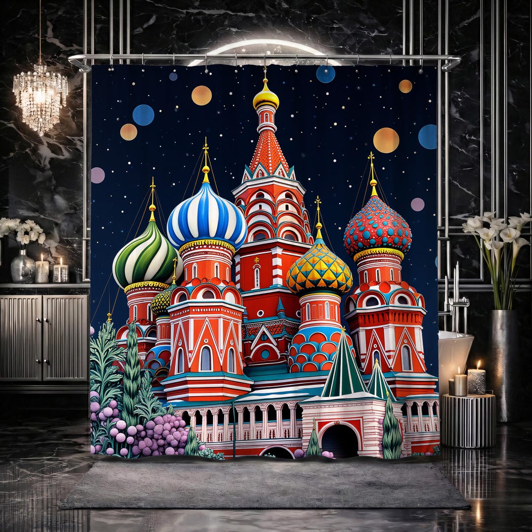 Saint Basil's Cathedral Shower Curtain Vibrant Graphic Illustration ...