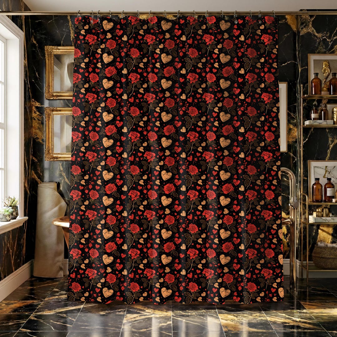Dark Floral Pattern Illustrated Seamless Design Red Roses Gold Hearts ...