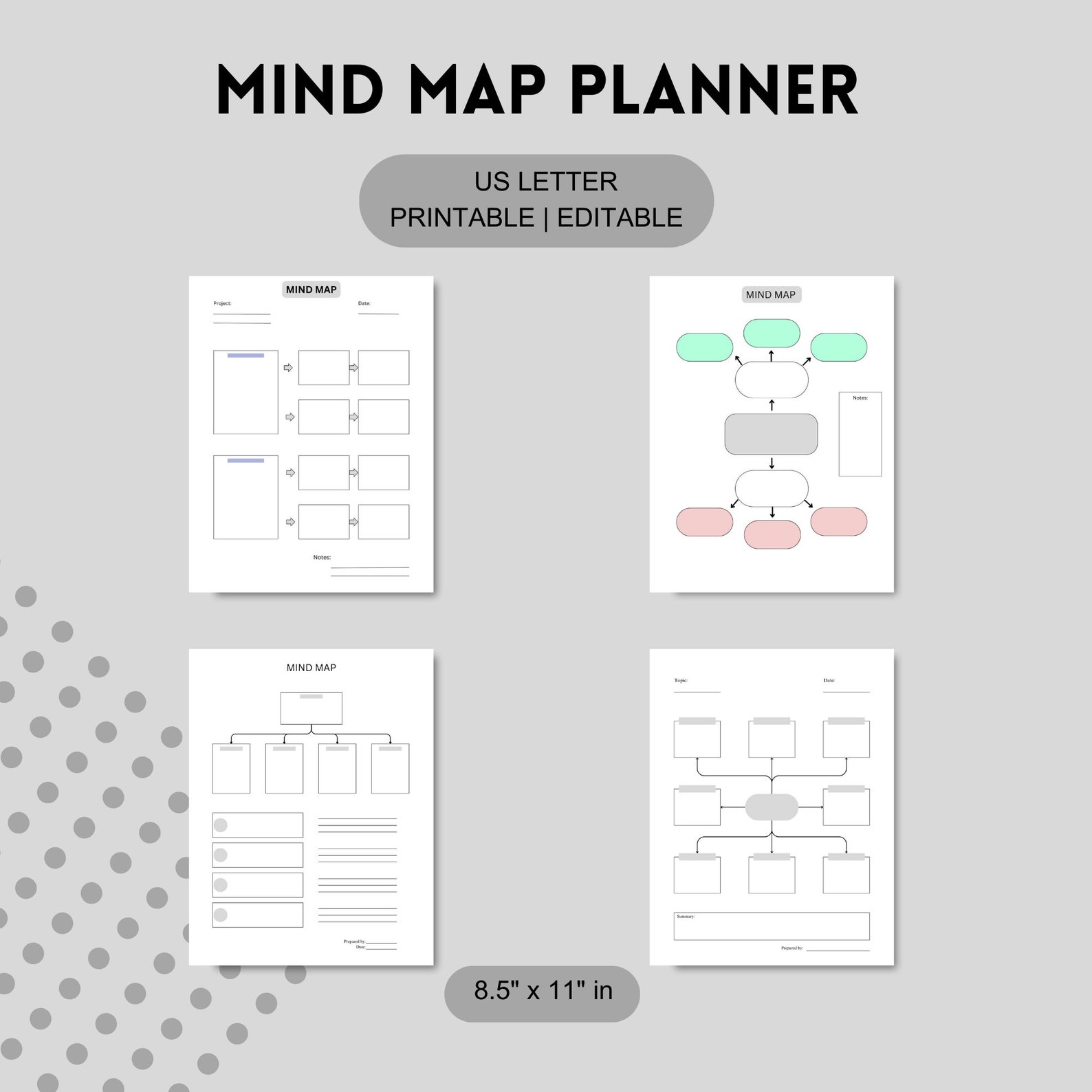 Mind Map, Planner, Brainstorm, Mind Map Template, Printable Mind Map, Editable Mind Map, Study ...