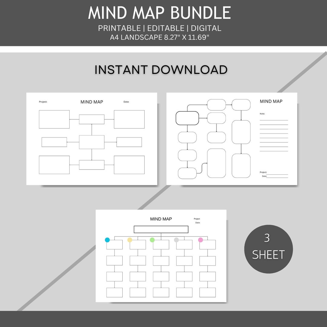Mind Map Mind Mapping A4 Landscape Printable Mind Map Printable Planner Worksheet Editable Mind ...