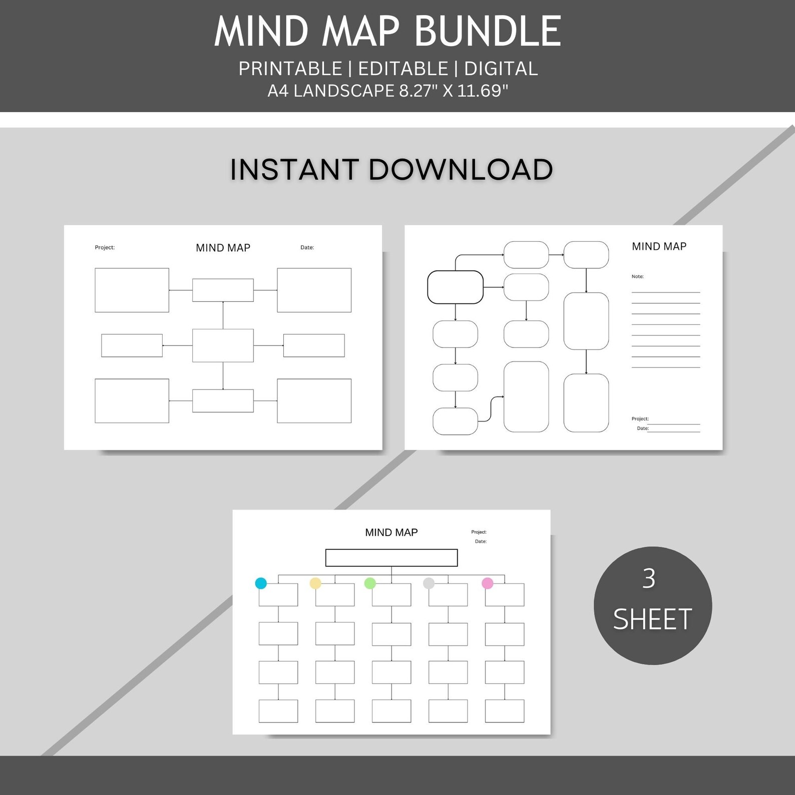 Mind Map Mind Mapping A4 Landscape Printable Mind Map Printable Planner ...