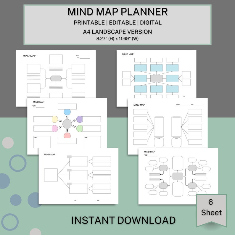 Mind Map | Printable Mind Map | Editable Mind Map | Brainstorm | A4 ...