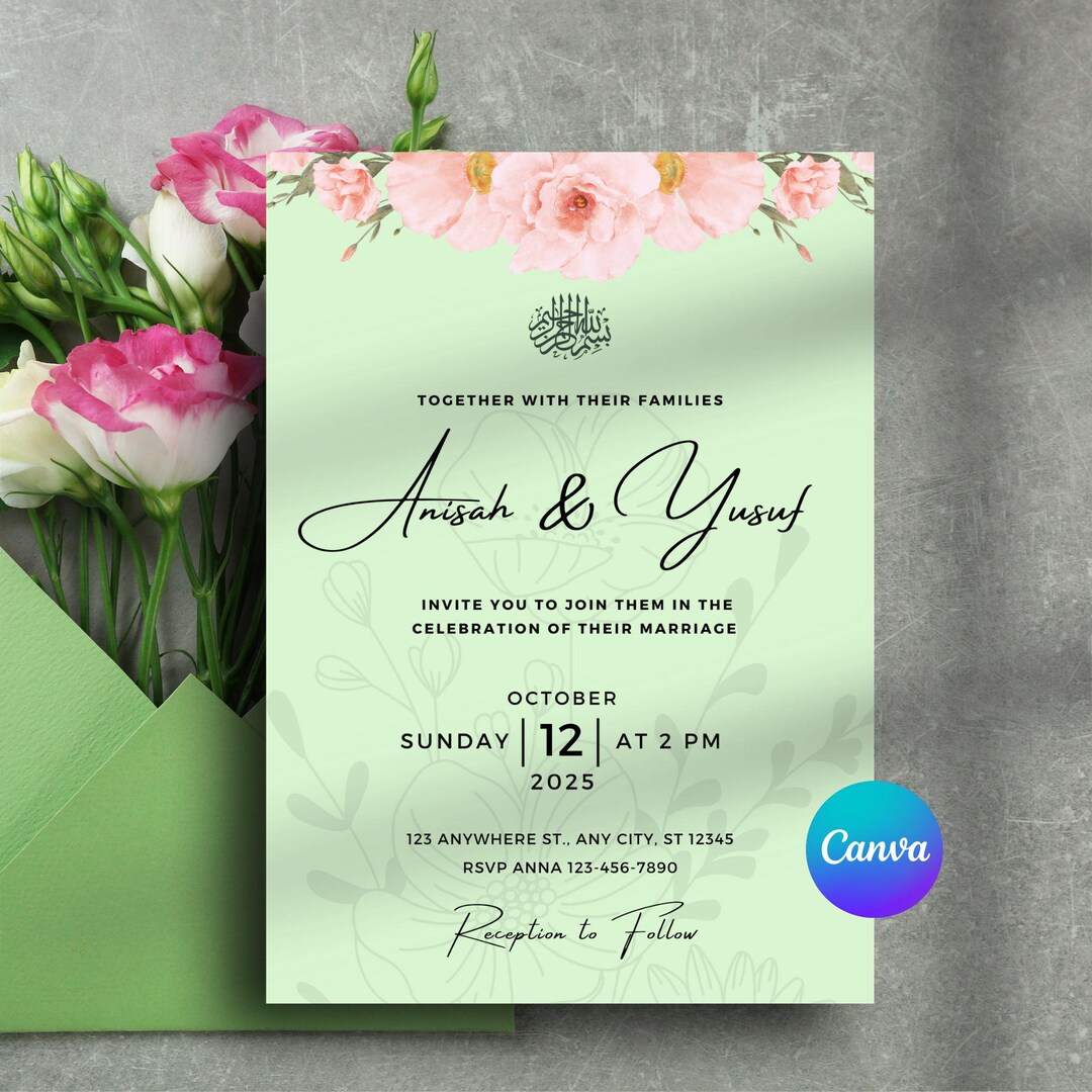 Muslim Wedding Invitation Template, Islamic Nikah Invitation Card ...