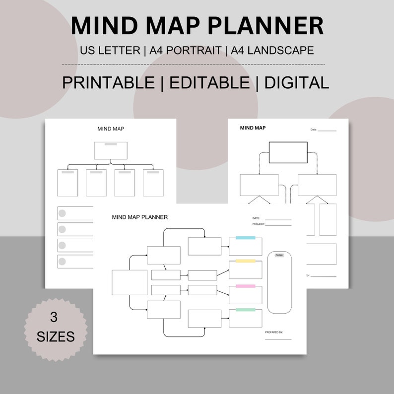 Mind Map, Planner, Brainstorm, Mind Map Template, Printable Mind Map ...