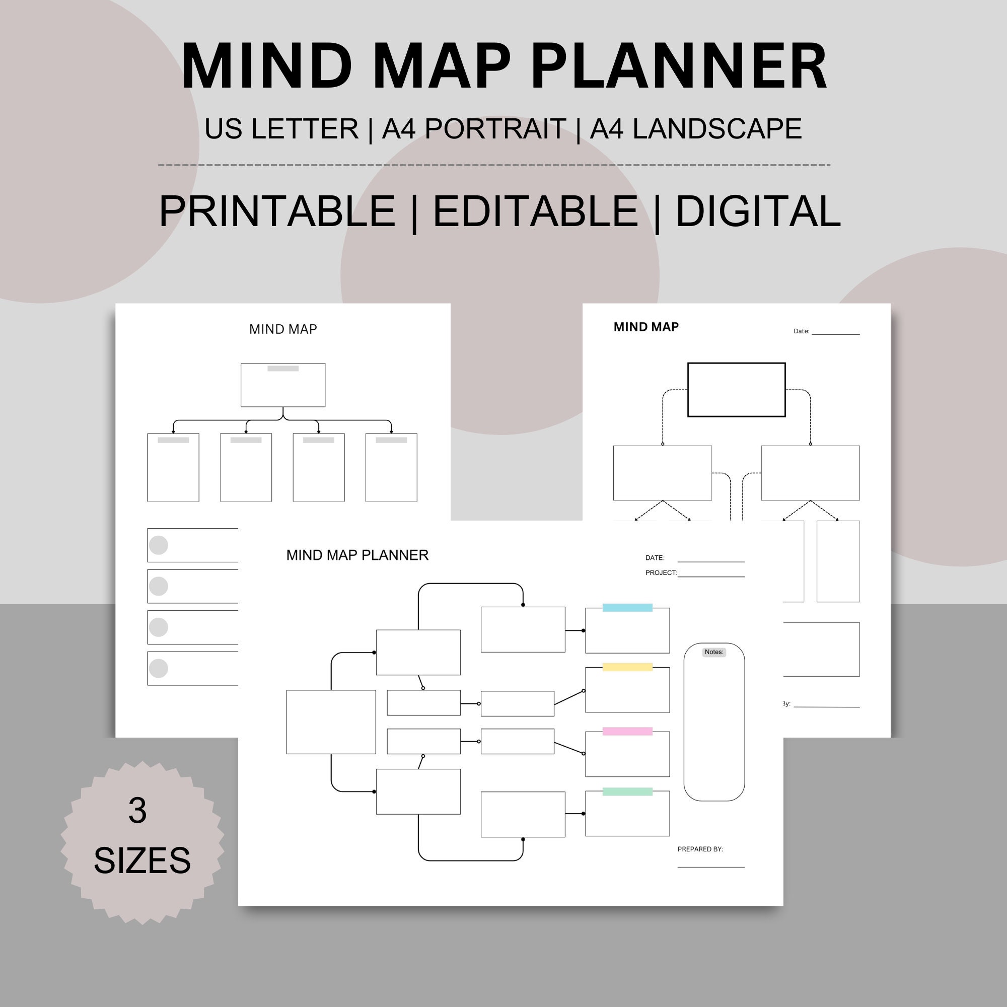 Mind Map, Planner, Brainstorm, Mind Map Template, Printable Mind Map ...