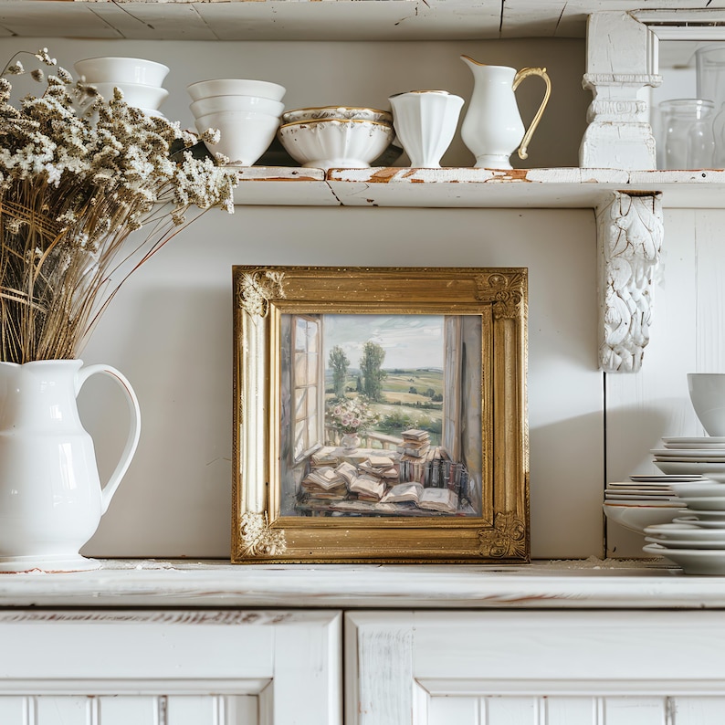 French Countryside Book Print, Pastel Neutral Landscape, Framed Canvas ...