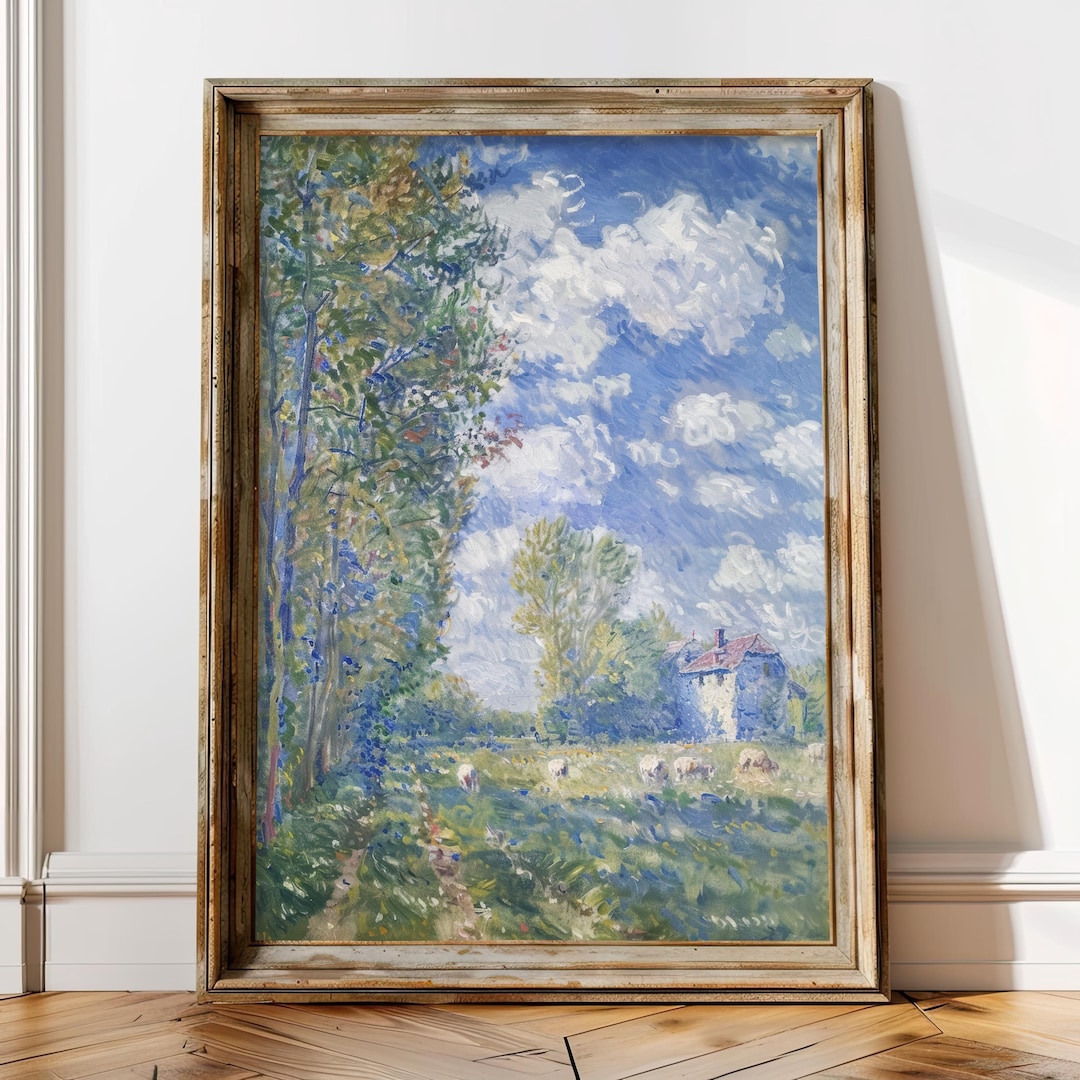 Monet Style Countryside Pastel Oil Painting Print, French Country Decor ...