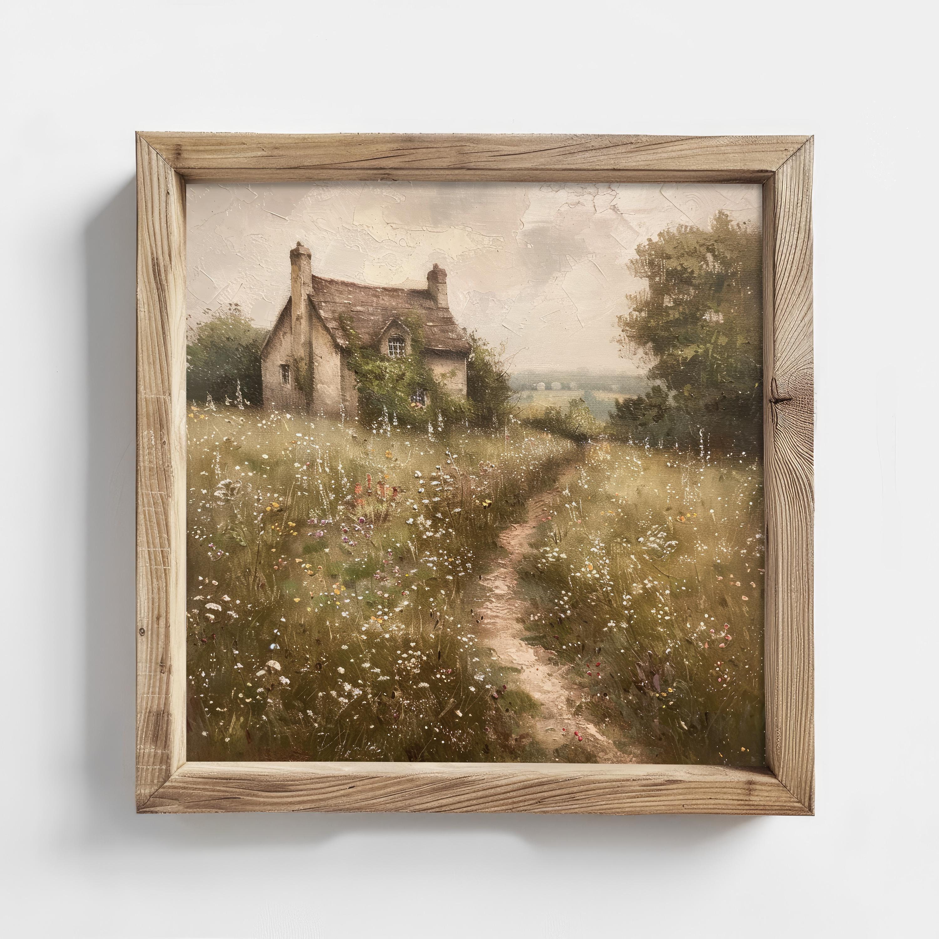 Vintage English Cottage Print, Rustic Meadow, Farmhouse Wall Art - Etsy