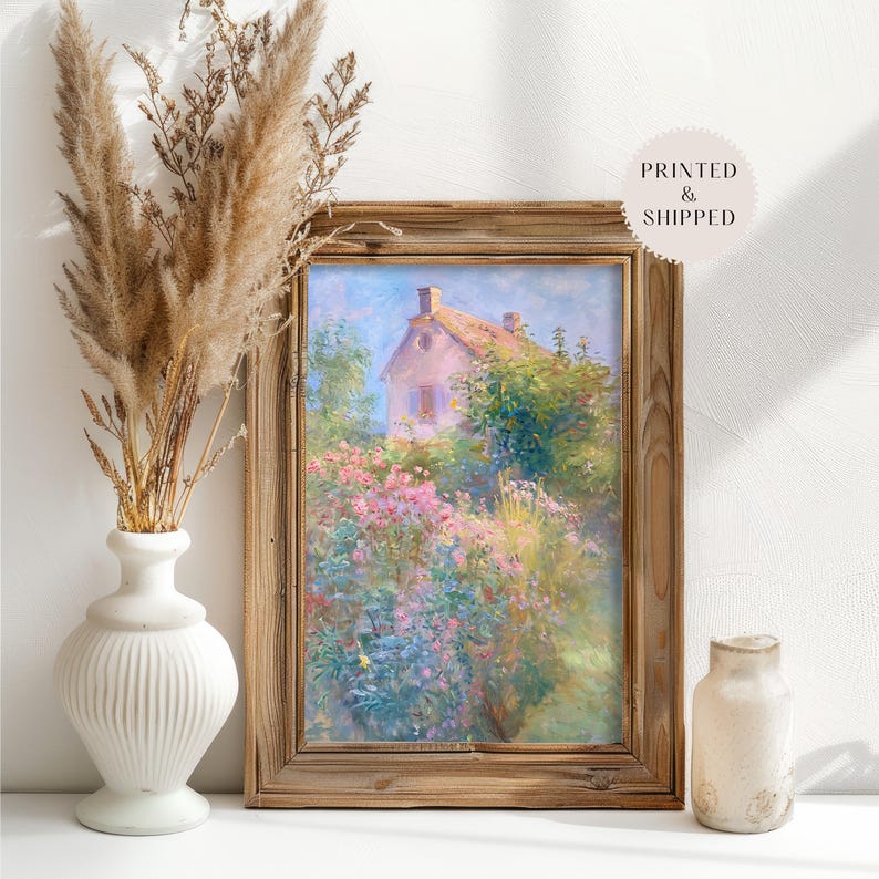 Monet Style French Cottage Oil Painting Print, French Country Decor ...