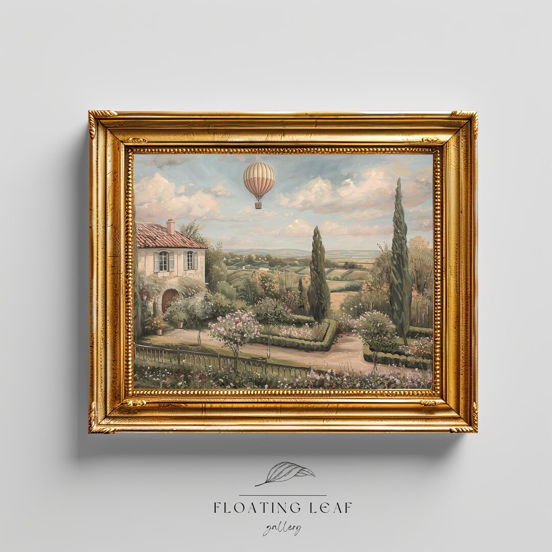 French Countryside Print, Hot Air Balloon, Muted Oil Painting - Etsy