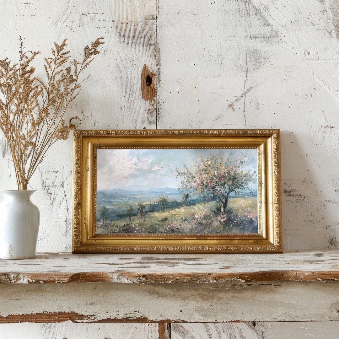 Vintage French Country Landscape Print, French Antique Floral Oil ...