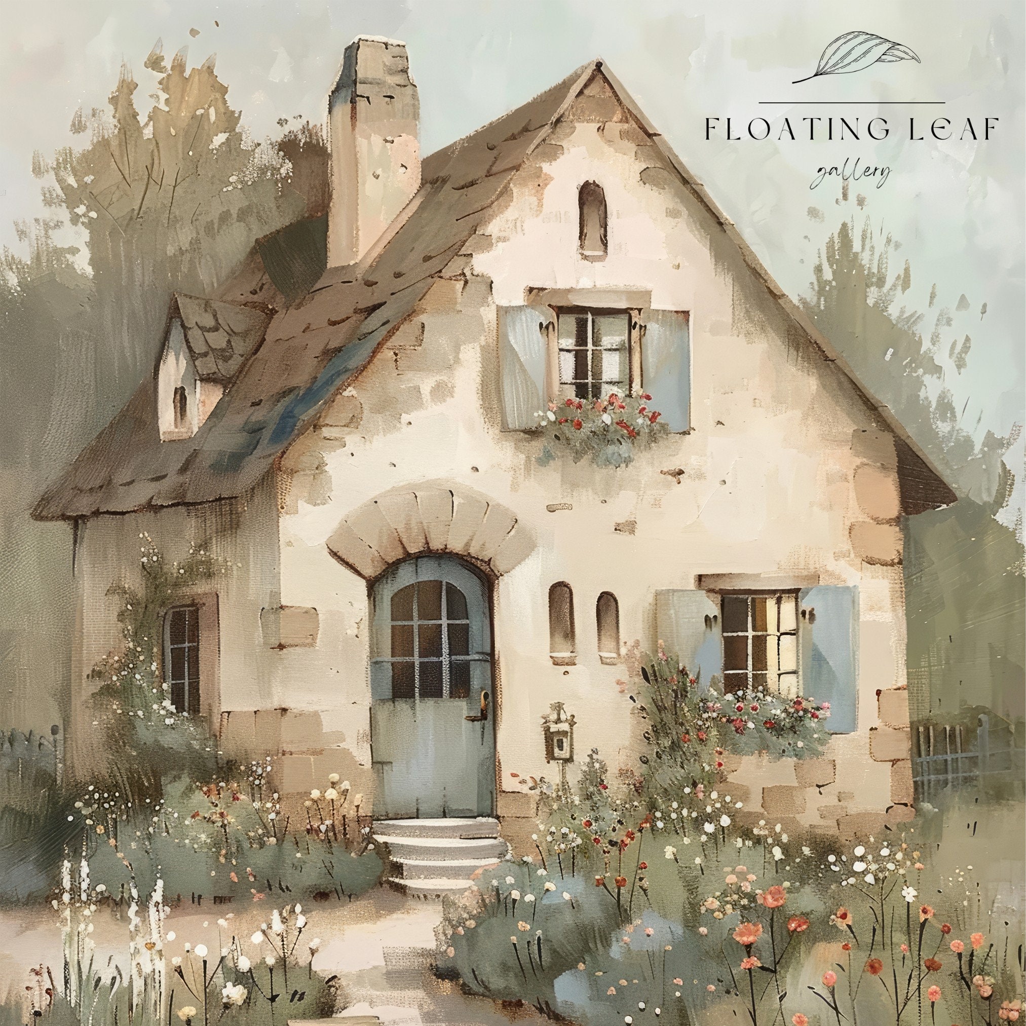 Vintage Stone House Print, Stone House Cottage Painting, French ...