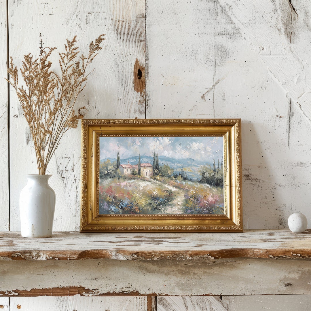 Vintage French Country Landscape Painting Print, French Country Decor ...