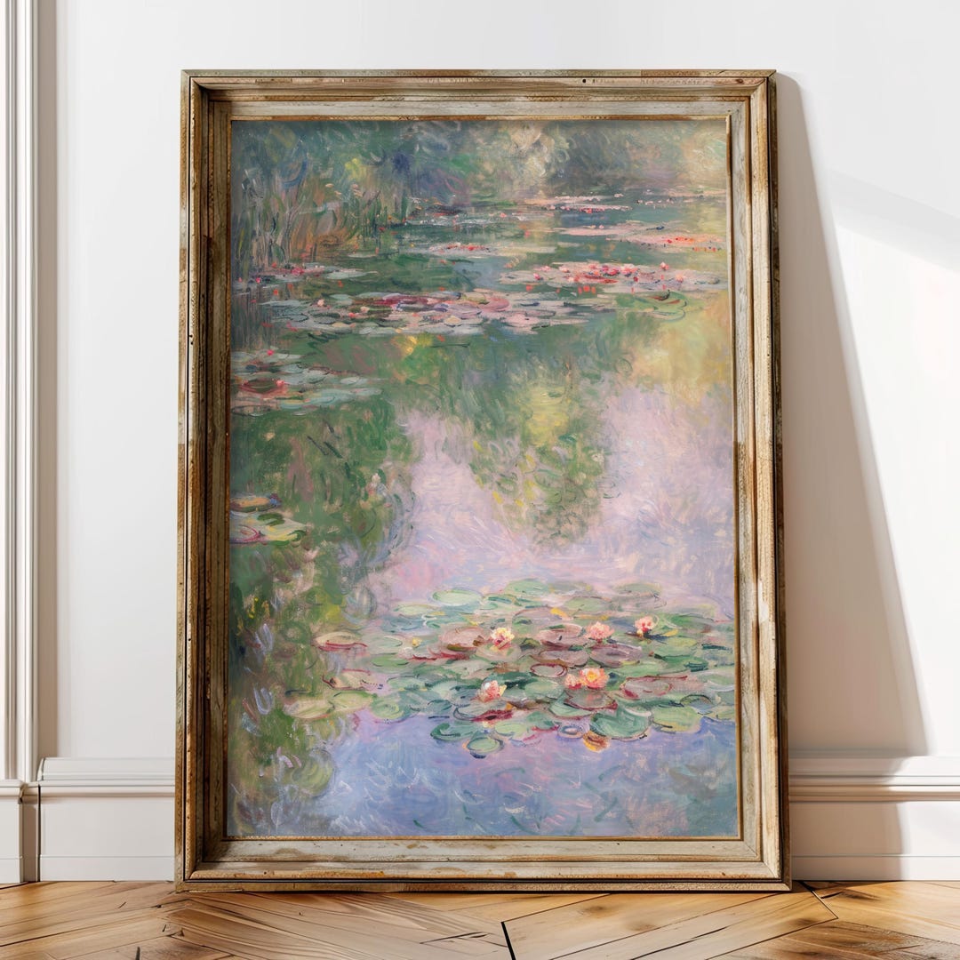 Muted Pastel Water Lilies Art Print, French Country Wall Art, Vintage ...