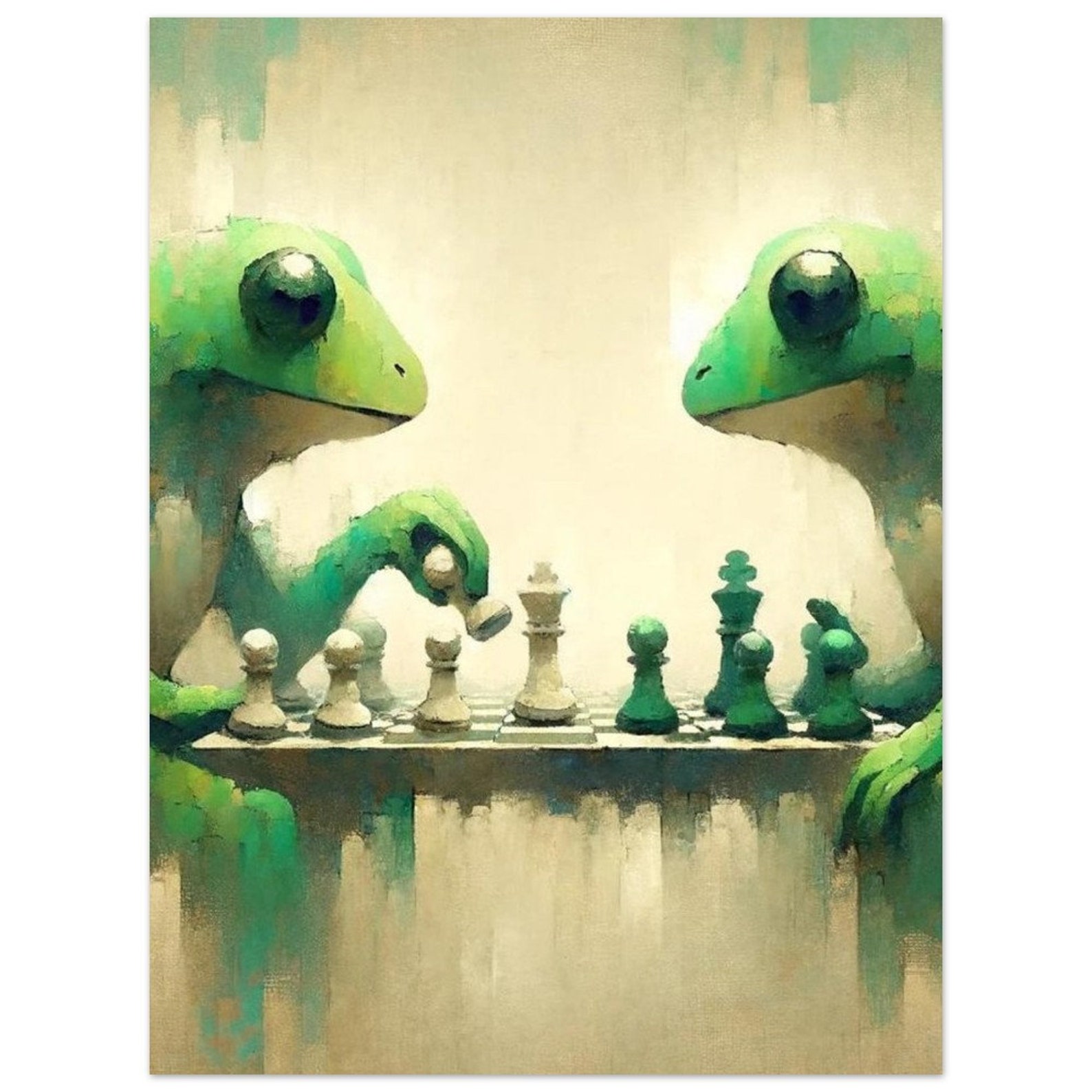 Frogs and Chess | Frog Oil Painting | Chess Oil Painting | Wall Decor ...
