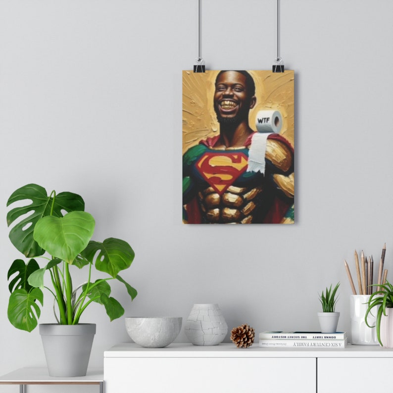 WTF Man African Art Oil Painting funny Bathroom Art Bathroom Art Giclée ...