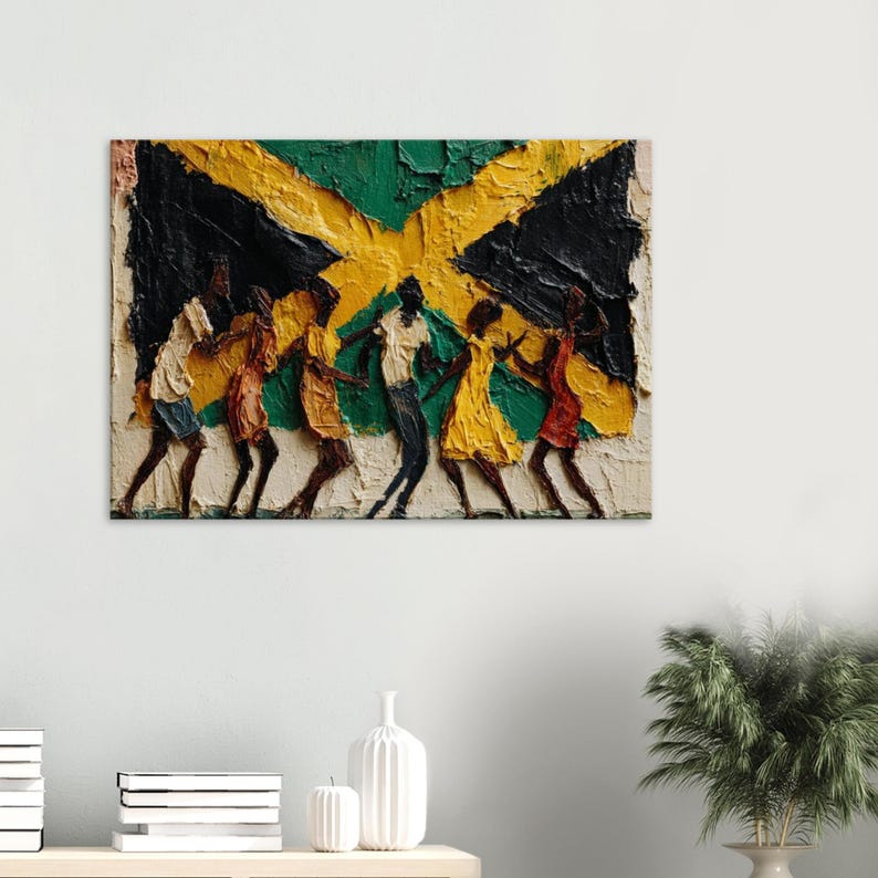 Jamaican Flag Unity Canvas Art – Caribbean Pride Oil Painting Style ...