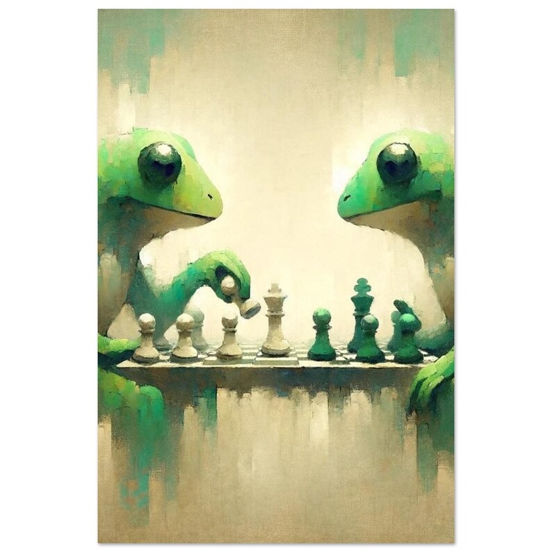Frogs and Chess | Frog Oil Painting | Chess Oil Painting | Wall Decor ...
