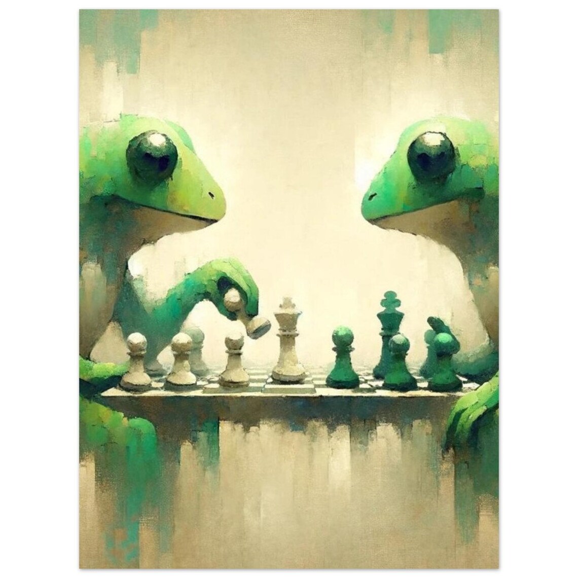 Frogs and Chess | Frog Oil Painting | Chess Oil Painting | Wall Decor ...