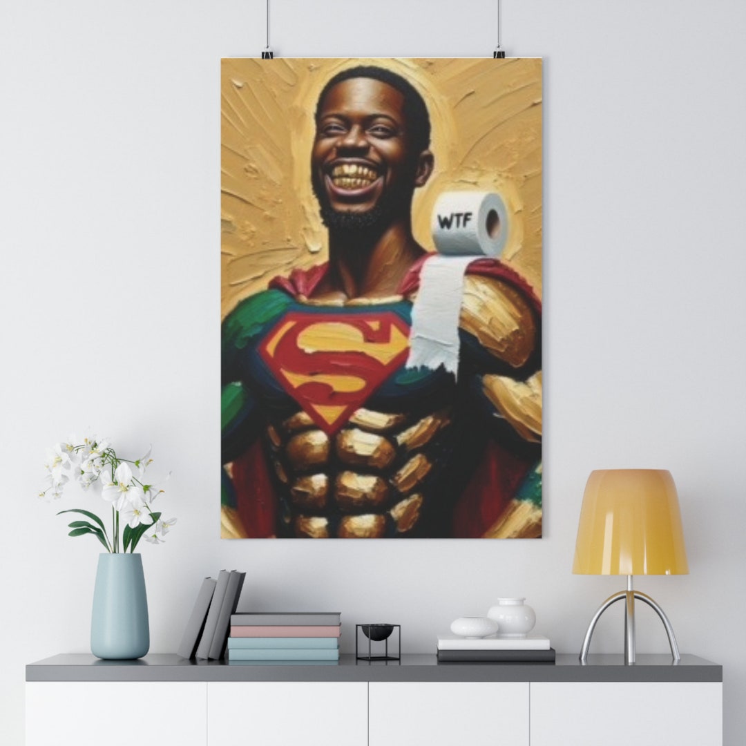 WTF Man African Art Oil Painting funny Bathroom Art Bathroom Art Black ...